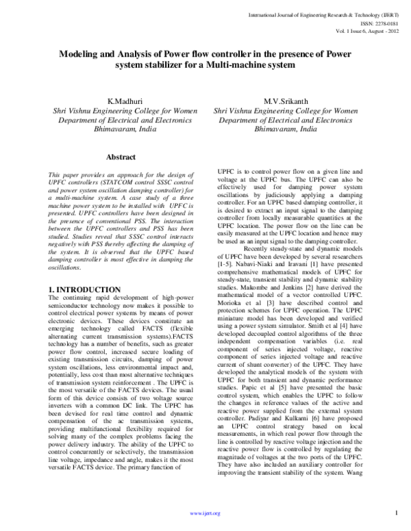 (PDF) IJERT-Modeling and Analysis of Power flow controller in the presence of Power system ...