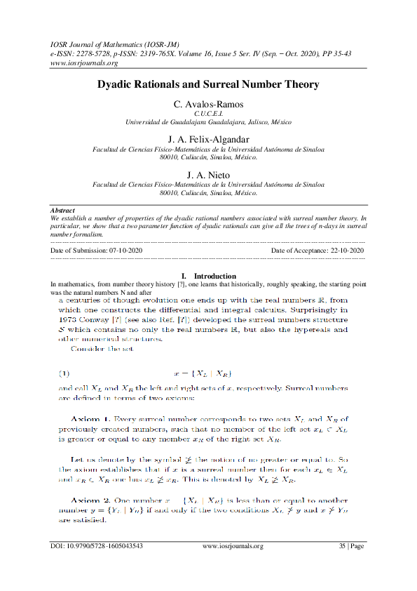 (PDF) Dyadic Rationals and Surreal Number Theory