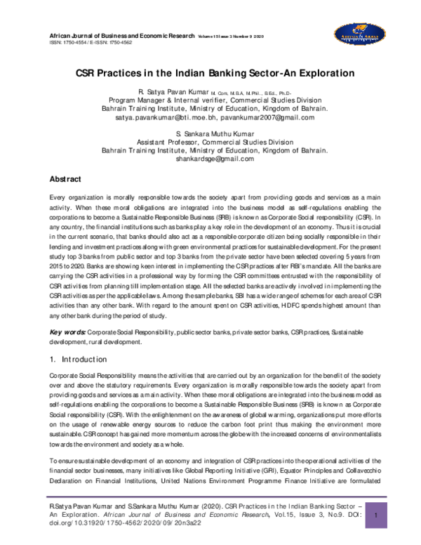 (PDF) CSR Practices in the Indian Banking Sector -An Exploration
