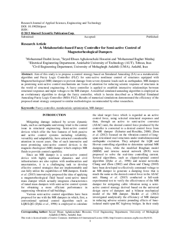 (PDF) A Metaheuristic-based Fuzzy Controller for Semi-active Control of Magnetorheological Dampers