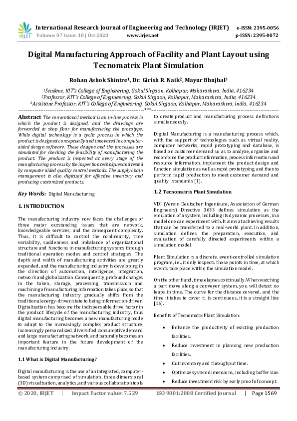 (PDF) IRJET- Digital Manufacturing Approach of Facility and Plant ...