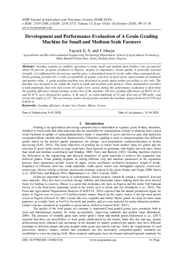 (PDF) Development and Performance Evaluation of A Grain Grading Machine ...