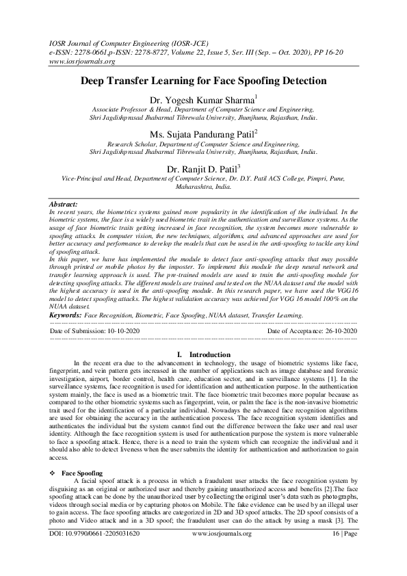 Pdf Deep Transfer Learning For Face Spoofing Detection