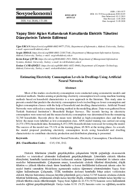 (PDF) Estimating Electricity Consumption Levels in Dwellings Using Artificial Neural Networks