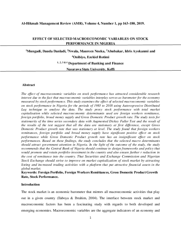 Pdf Effect Of Selected Macroeconomic Variables On Stock Performance