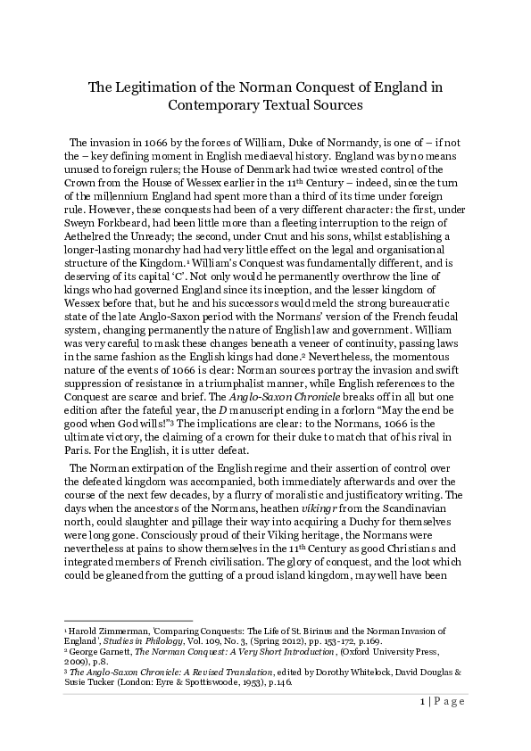 (PDF) The Legitimation of the Norman Conquest of England in ...