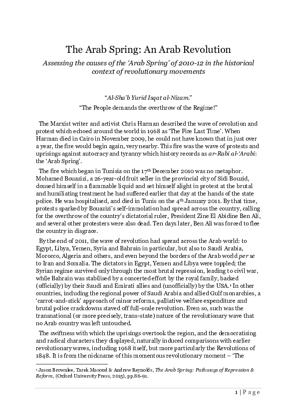 (PDF) The Arab Spring: An Arab Revolution - Assessing the causes of the ...