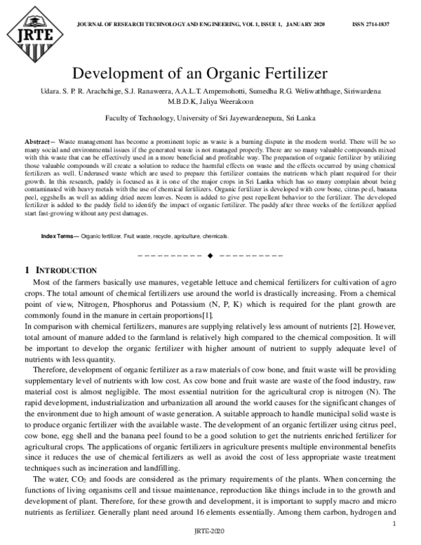 (PDF) Development of an Organic Fertilizer