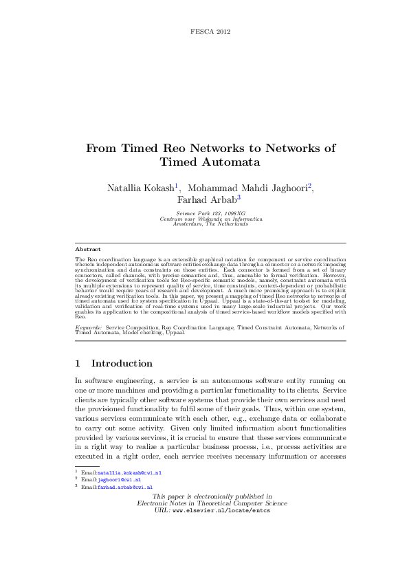 Pdf From Timed Reo Networks To Networks Of Timed Automata