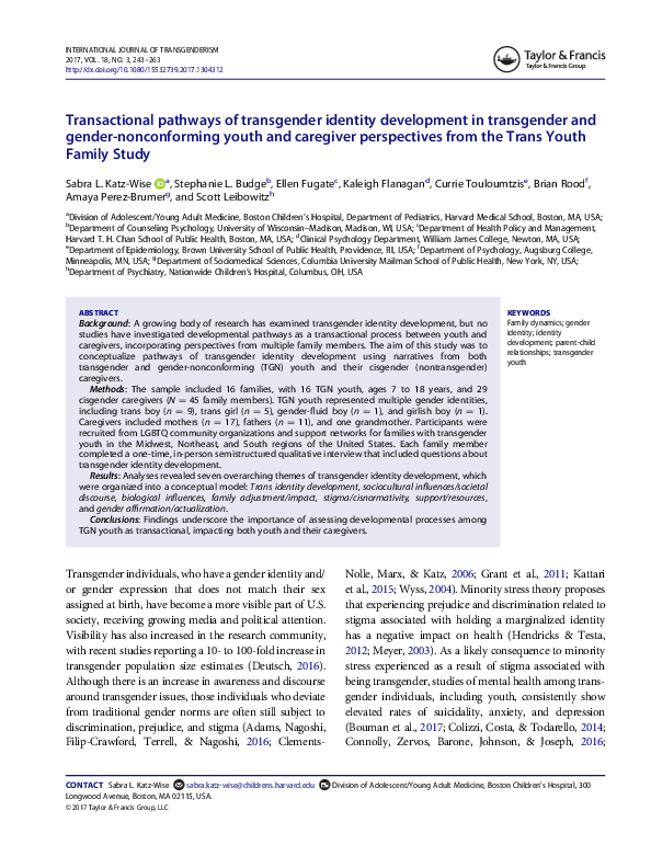 (PDF) Transactional pathways of transgender identity development in ...