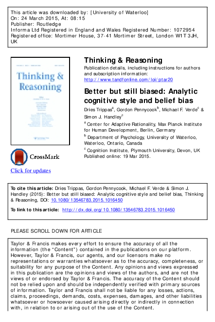 (PDF) Click for updates Thinking & Reasoning Better but still biased ...