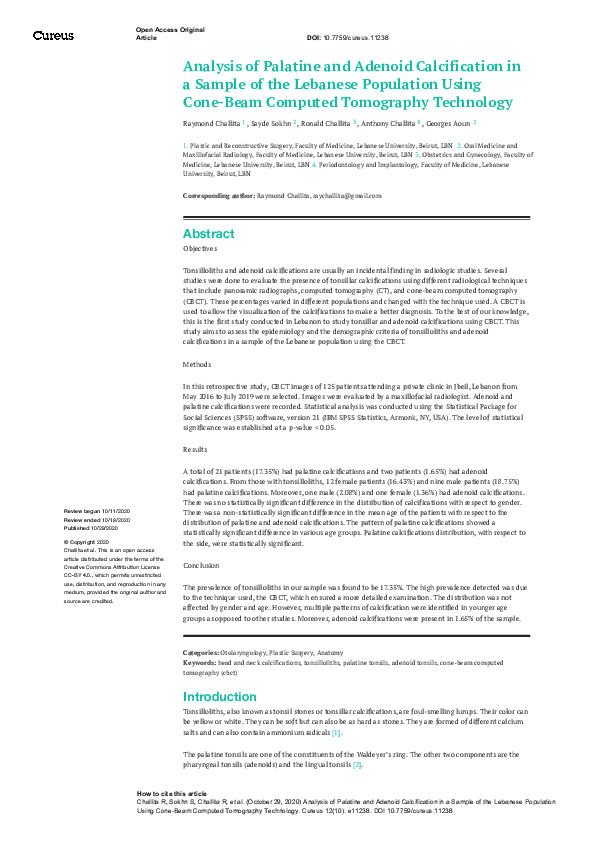 (PDF) Analysis of Palatine and Adenoid Calcification in a Sample of the ...