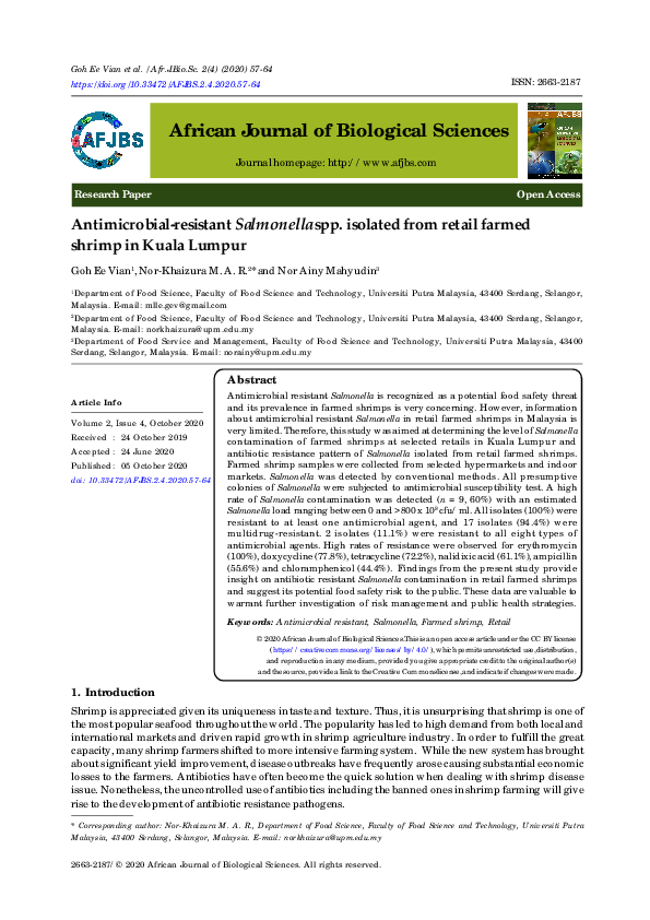 Pdf Antimicrobial Resistant Salmonella Spp Isolated From Retail