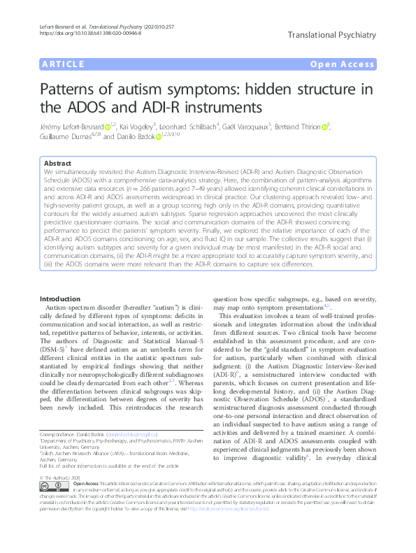 (PDF) Patterns of autism symptoms: hidden structure in the ADOS and ADI ...