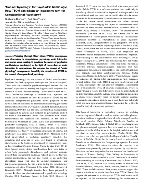 (PDF) "Social Physiology" for Psychiatric Semiology: How TTOM can ...