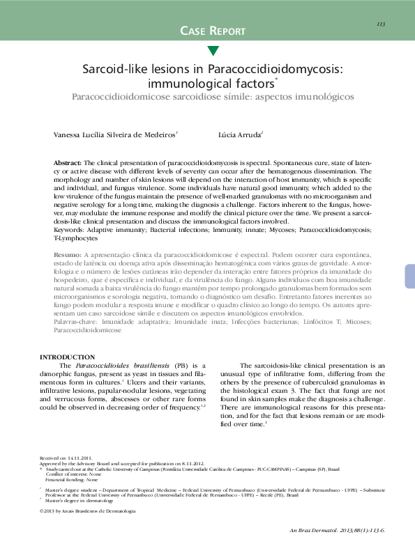(PDF) Sarcoid-like lesions in paracoccidioidomycosis: immunological ...