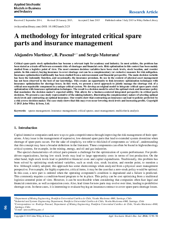 (PDF) A methodology for integrated critical spare parts and insurance ...