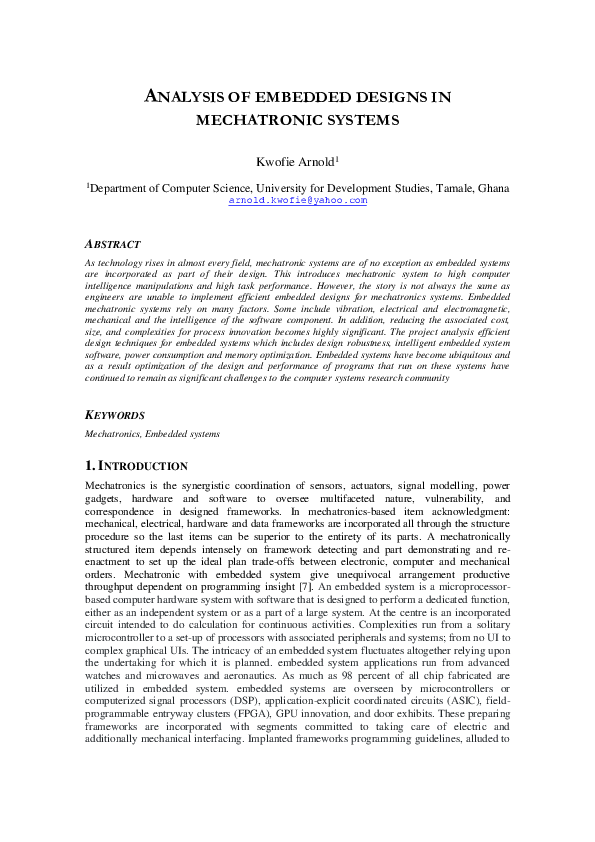 (PDF) ANALYSIS OF EMBEDDED DESIGNS IN MECHATRONIC SYSTEMS