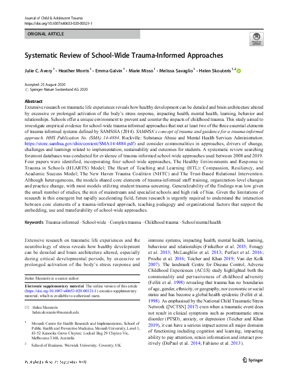 (PDF) Systematic Review of School-Wide Trauma-Informed Approaches