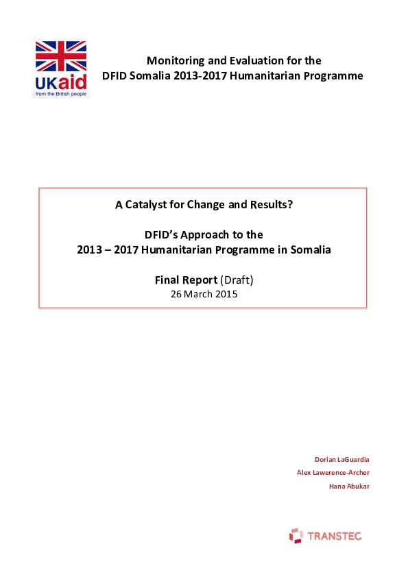 (PDF) A Catalyst for Change and Results? DFID's Approach to the 2013 ...