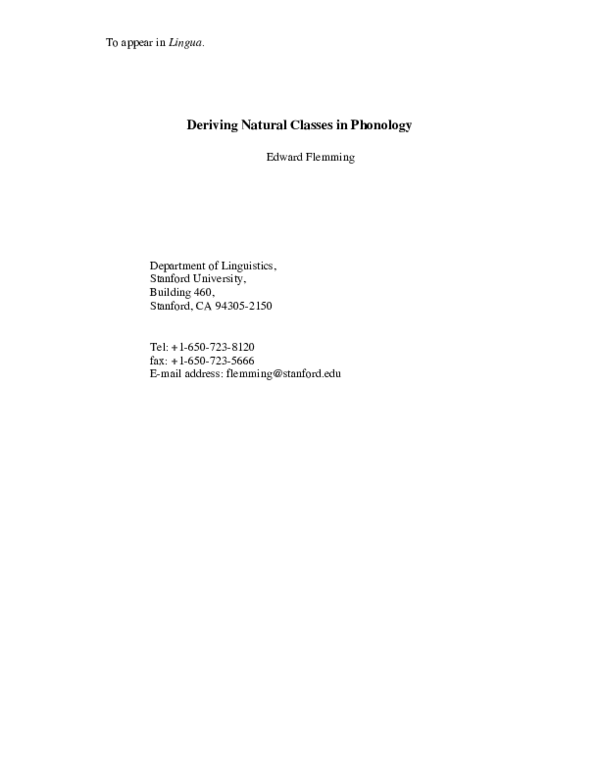 (PDF) Deriving Natural Classes in Phonology