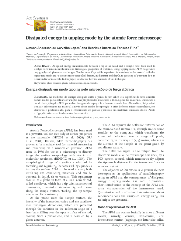 (PDF) Dissipated energy in tapping mode by the atomic force microscope