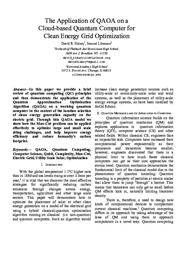 (PDF) The Application of QAOA on a Cloud-based Quantum Computer for ...