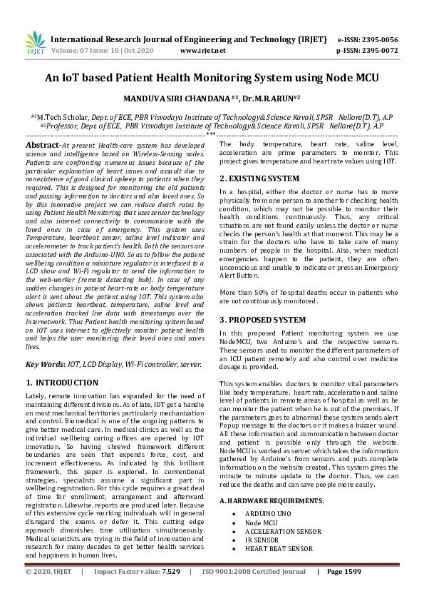 (PDF) IRJET- An IoT based Patient Health Monitoring System using Node MCU