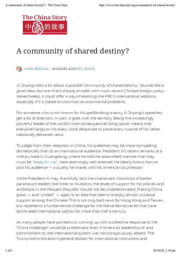 (PDF) A community of shared destiny