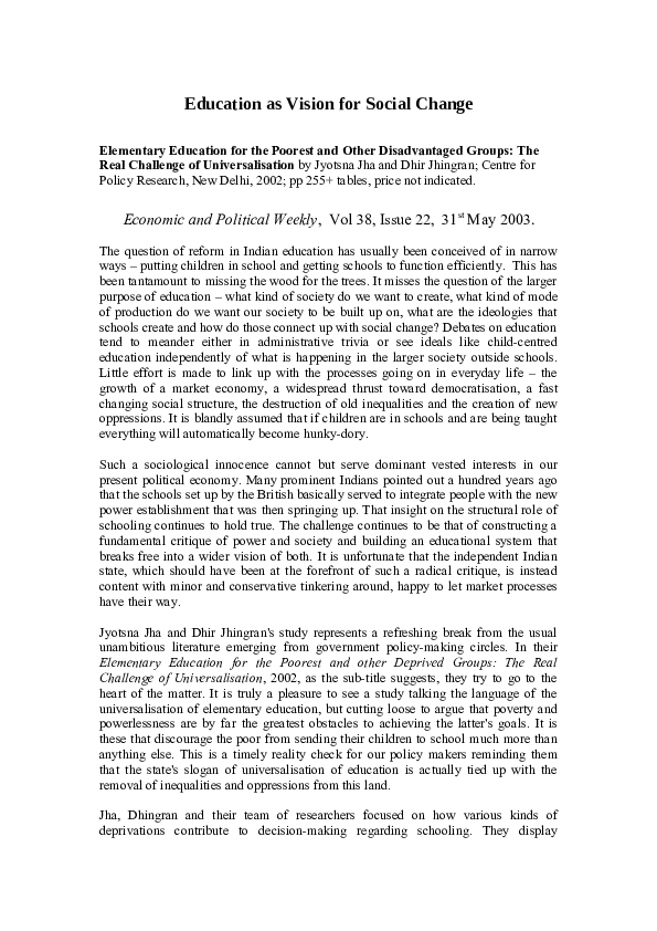 (PDF) Education as Vision for Social Change