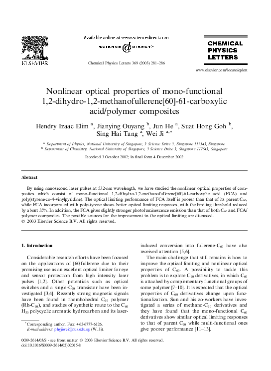 (PDF) Nonlinear optical properties of mono-functional 1,2-dihydro-1,2 ...