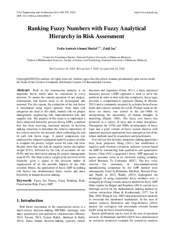 (PDF) Ranking Fuzzy Numbers with Fuzzy Analytical Hierarchy in Risk ...