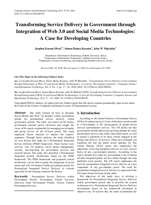 (PDF) Transforming Service Delivery in Government through Integration ...