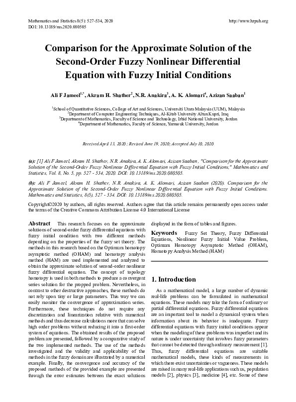 Pdf Comparison For The Approximate Solution Of The Second Order Fuzzy