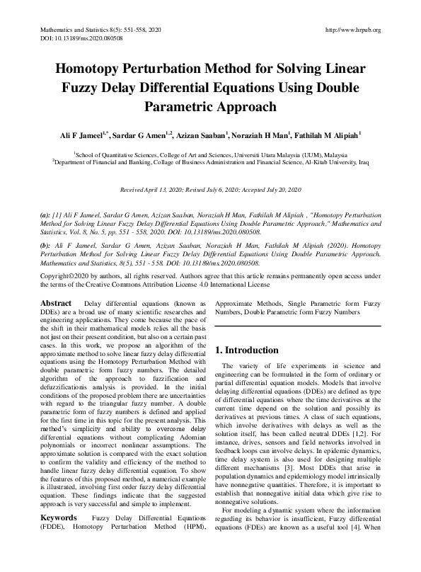 (PDF) Homotopy Perturbation Method for Solving Linear Fuzzy Delay Differential Equations Using ...