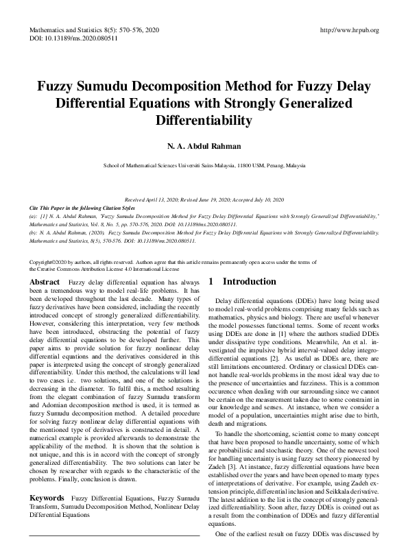 Pdf Fuzzy Sumudu Decomposition Method For Fuzzy Delay Differential