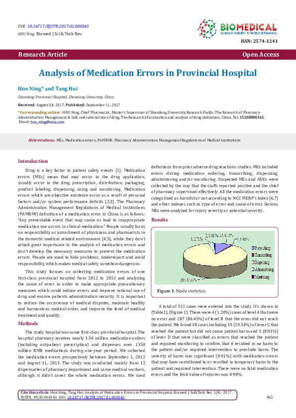 (PDF) Analysis of Medication Errors in Provincial Hospital