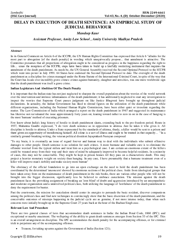(PDF) DELAY IN EXECUTION OF DEATH SENTENCE: AN EMPIRICAL STUDY OF ...