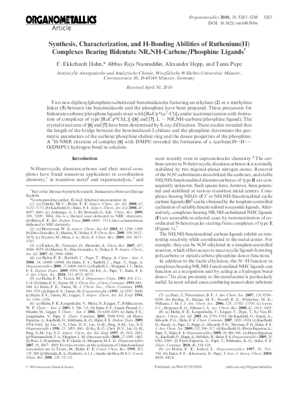 (PDF) Synthesis, Characterization, and H-Bonding Abilities of Ruthenium (II) Complexes Bearing ...