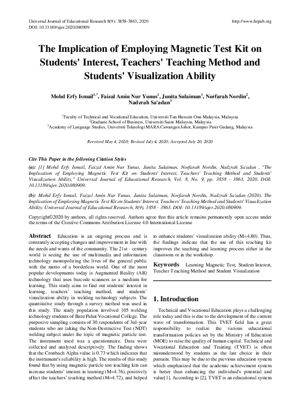 (PDF) The Implication of Employing Magnetic Test Kit on Students ...