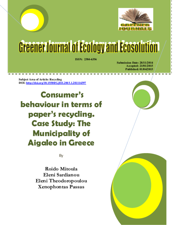(PDF) Consumer’s behaviour in terms of paper’s recycling. Case Study ...