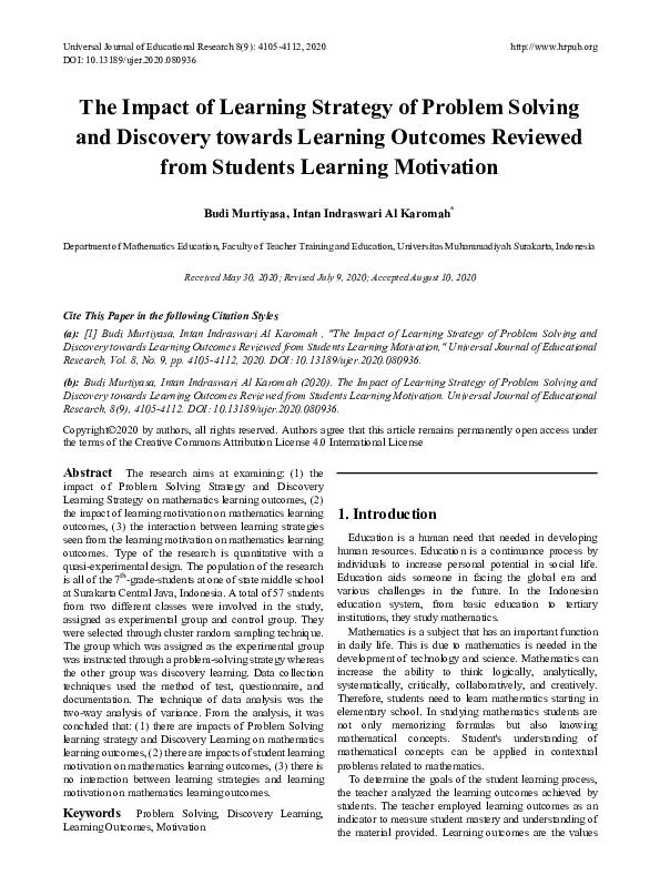 (PDF) The Impact of Learning Strategy of Problem Solving and Discovery ...