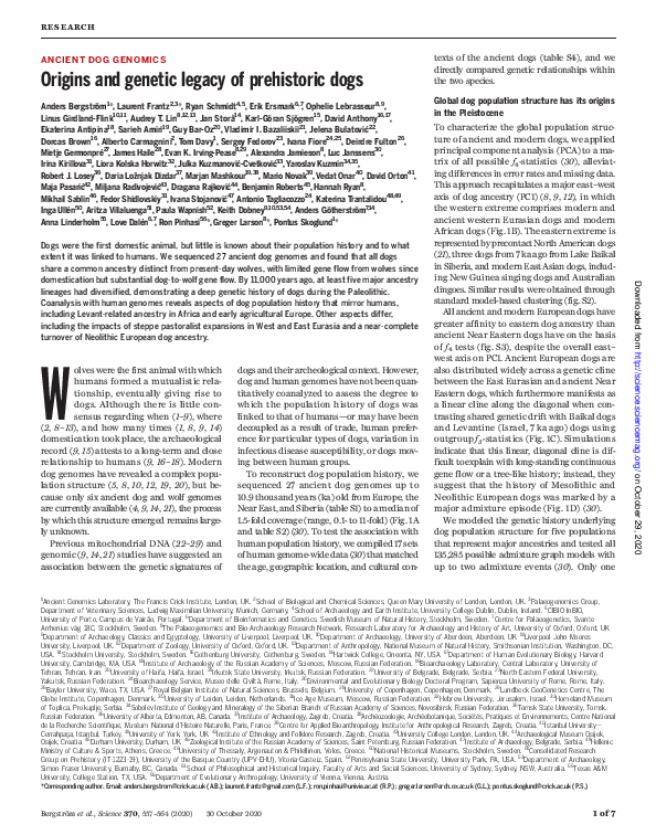 (PDF) Origins and genetic legacy of prehistoric dogs