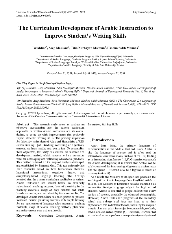 (PDF) The Curriculum Development of Arabic Instruction to Improve ...