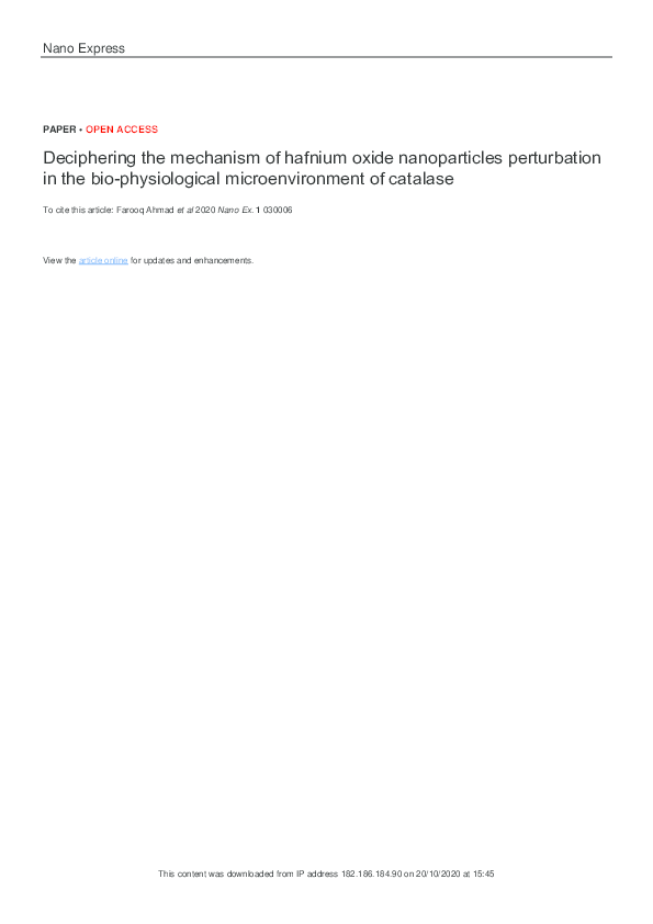 (PDF) -Deciphering the mechanism of hafnium oxide nanoparticles