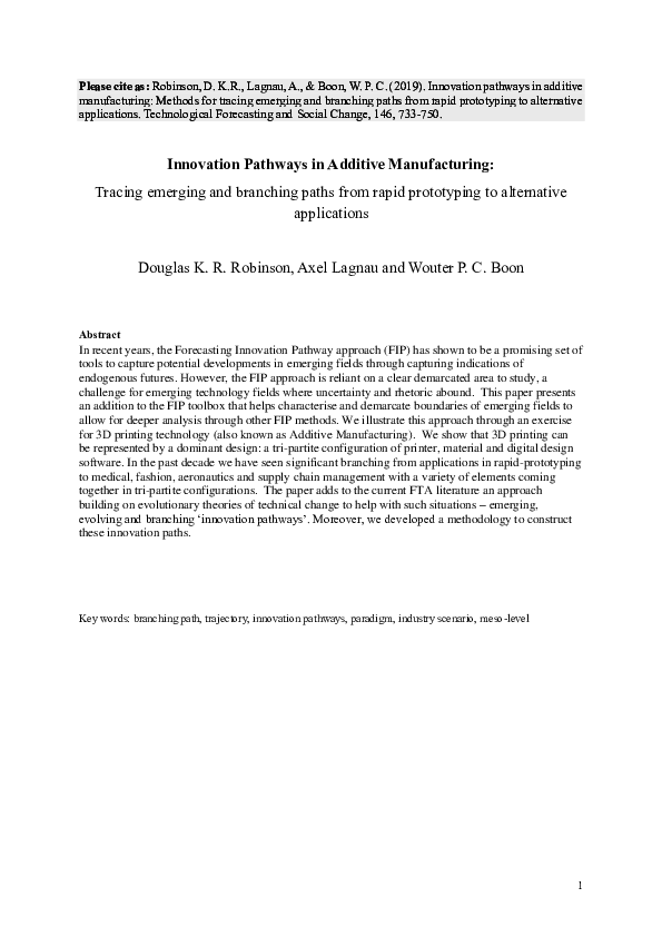 (PDF) Innovation pathways in additive manufacturing: Methods for ...