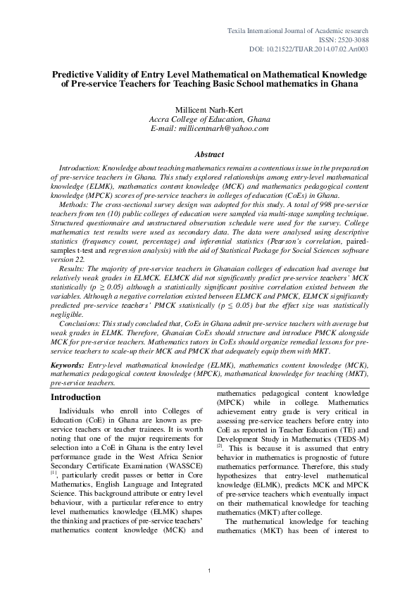 (PDF) Predictive Validity of Entry Level Mathematical on Mathematical ...