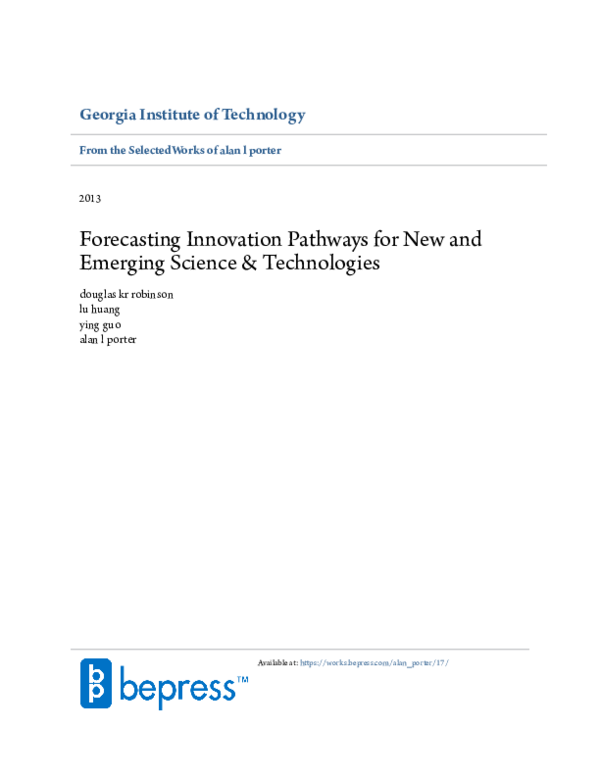 (PDF) Forecasting Innovation Pathways for New and Emerging Science ...
