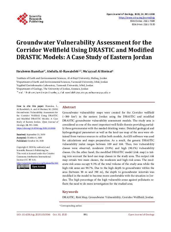 (PDF) Groundwater Vulnerability Assessment for the Corridor Wellfield ...