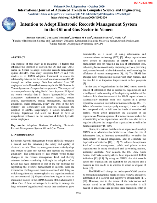 (PDF) Intention to Adopt Electronic Records Management System in the ...